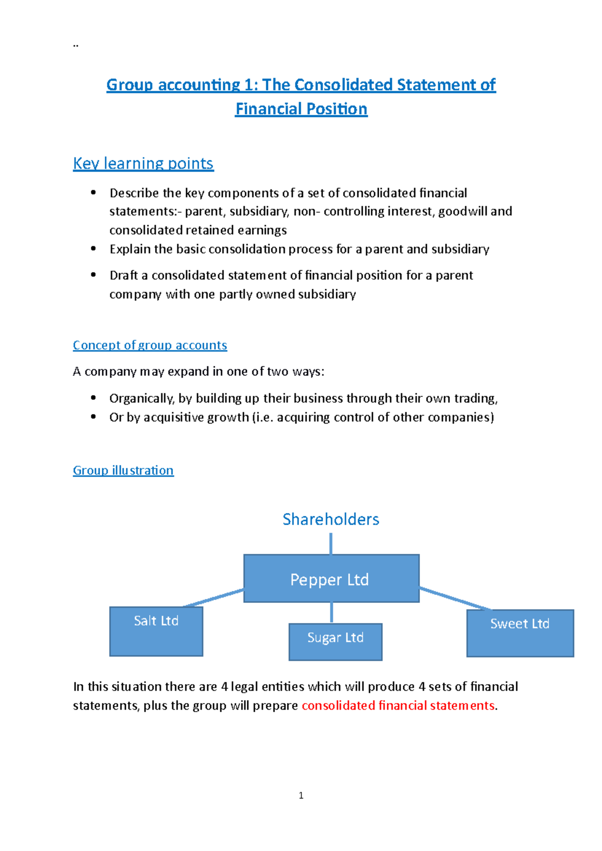 Group accounting (Lecture 15) - .. Group accounting 1: The Consolidated ...
