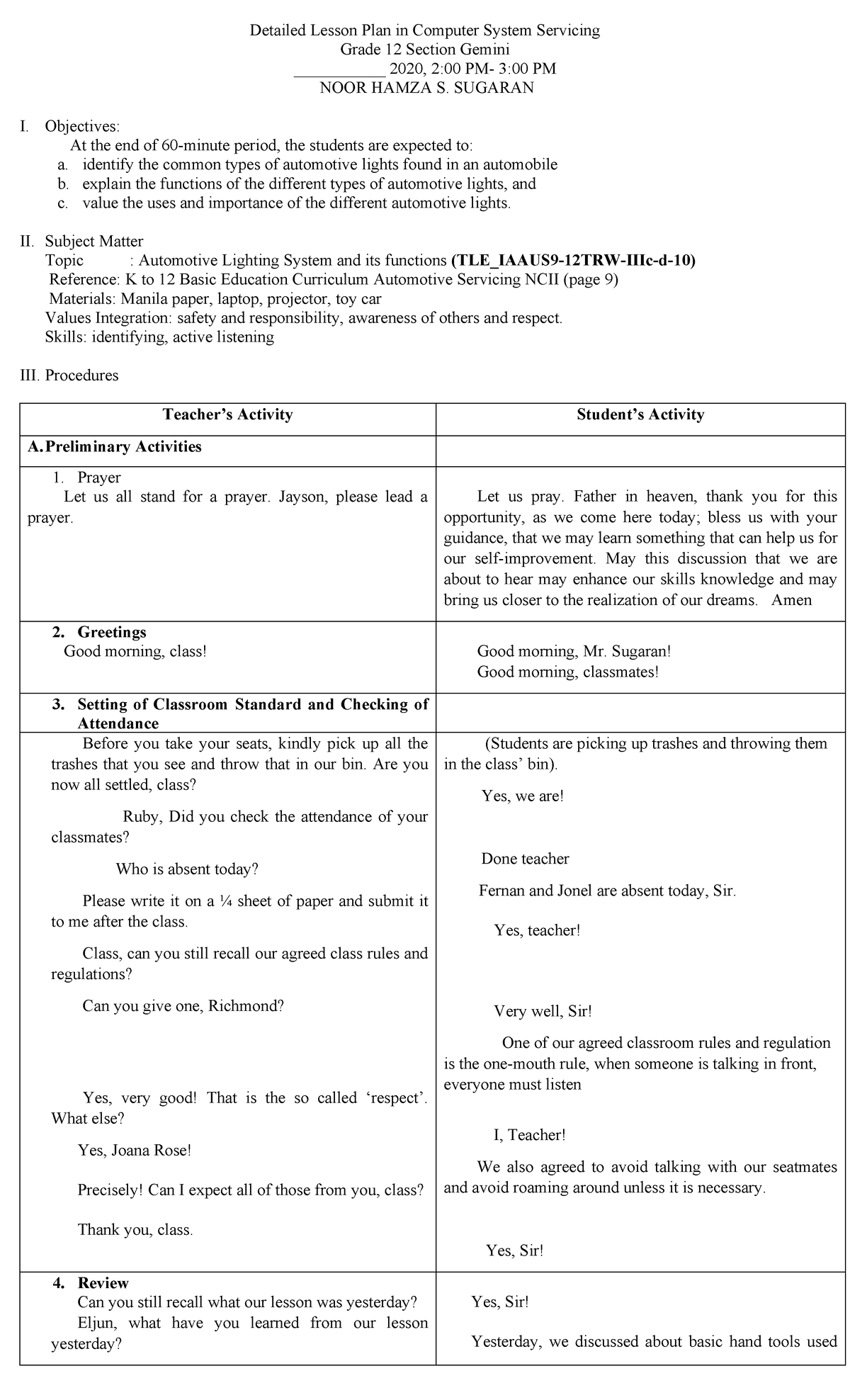 Detailed Lesson Plan in Automotive - Detailed Lesson Plan in Computer ...