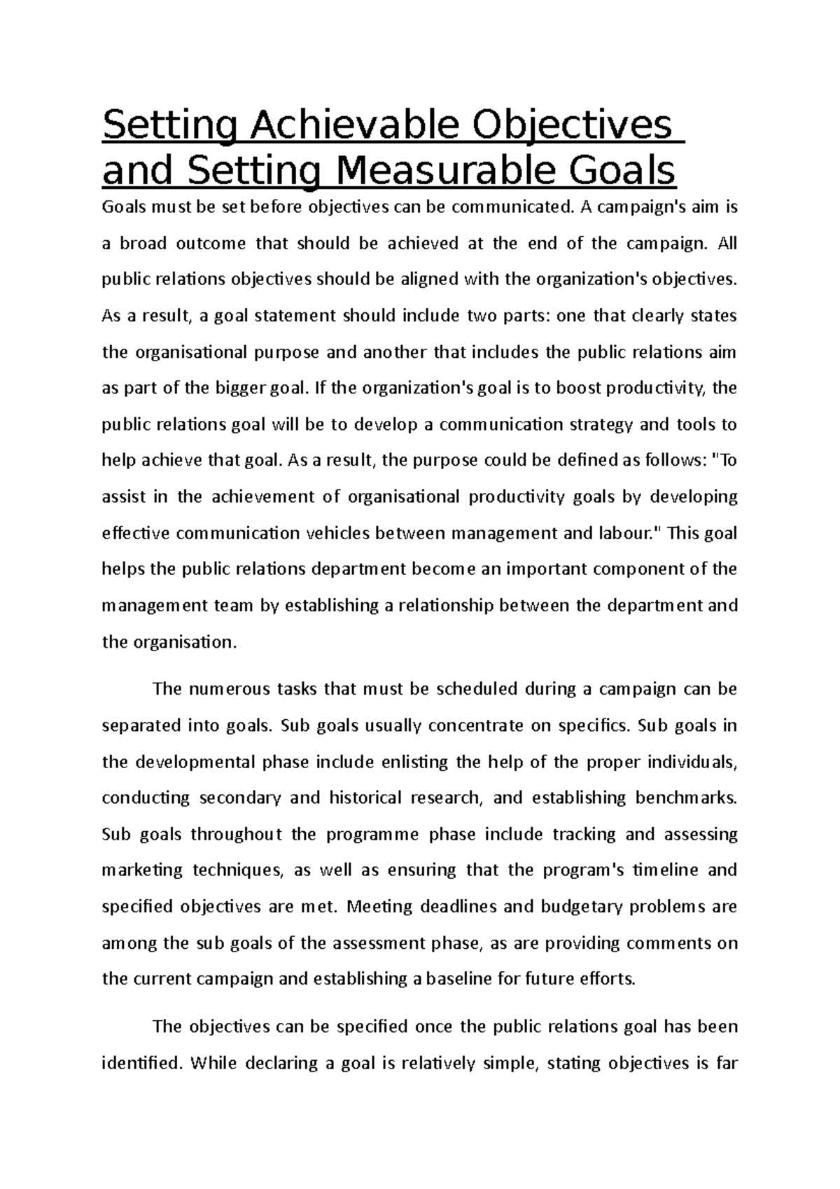 Setting Achievable Objectives and Setting Measurable Goals - Setting ...