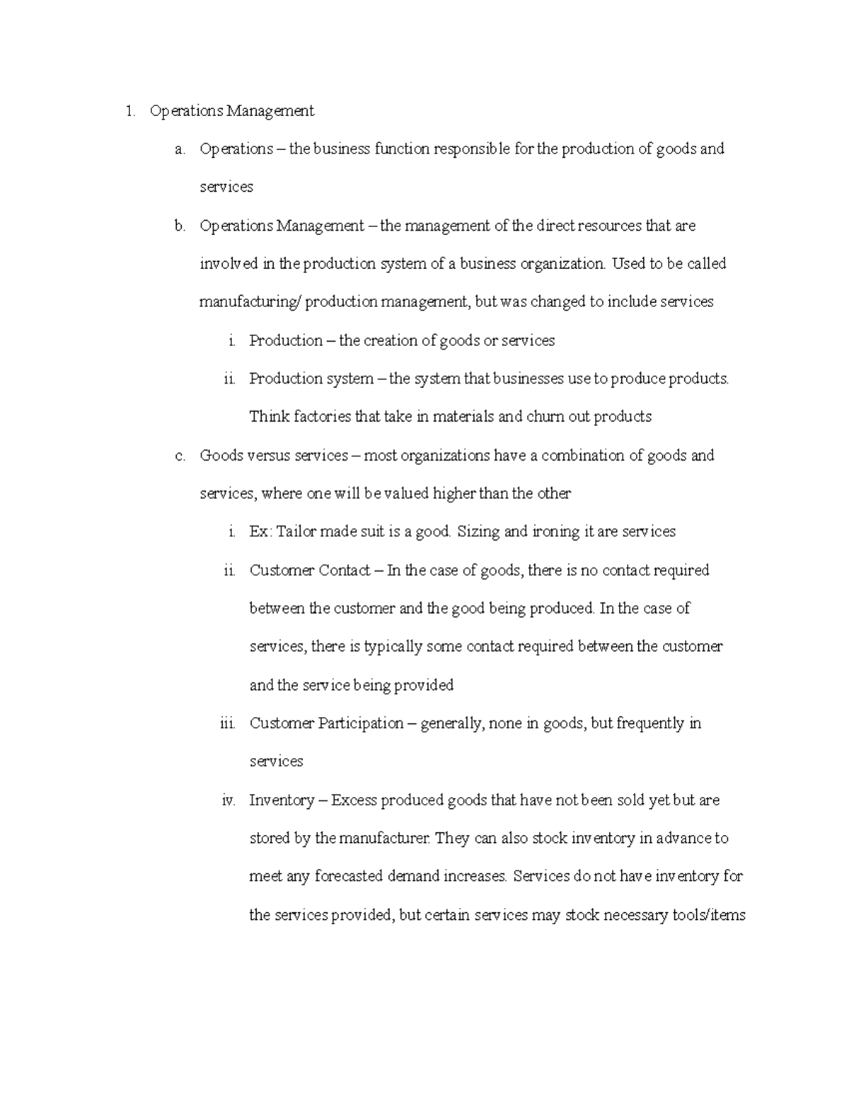 BUS101 Module 6 Lecture Notes - 1. Operations Management a. Operations ...