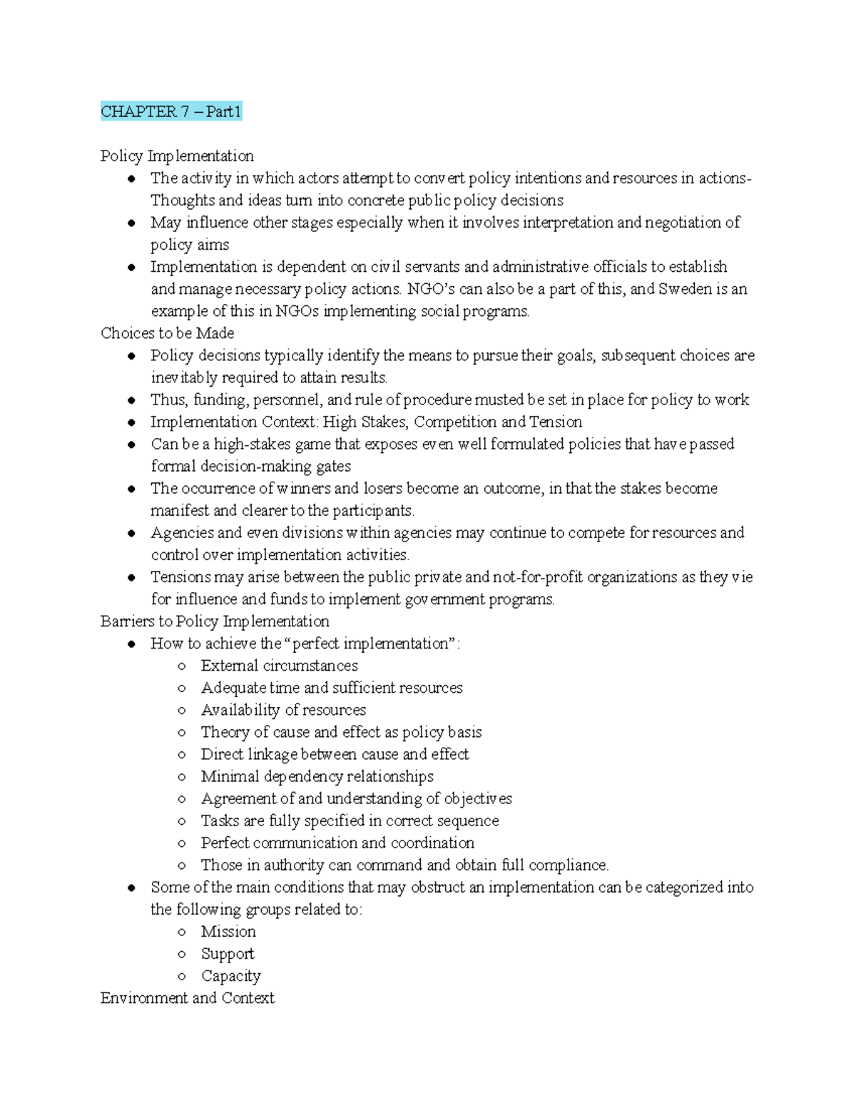 Chapter 7a - CHAPTER 7 – Part Policy Implementation The activity in ...