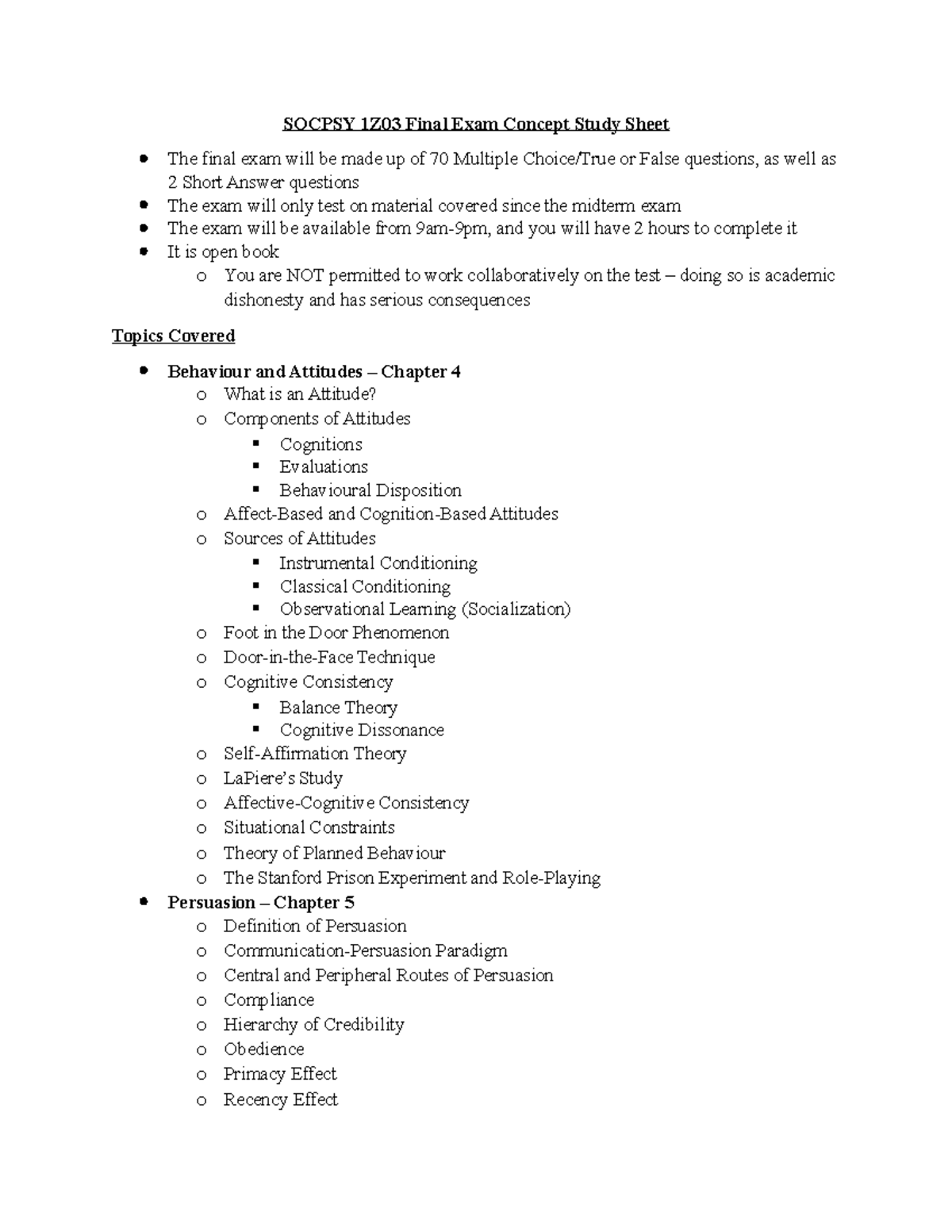 Socpsy 1Z03 Final Exam Concept Study Sheet - SOCPSY 1Z03 Final Exam Concept Study Sheet The ...