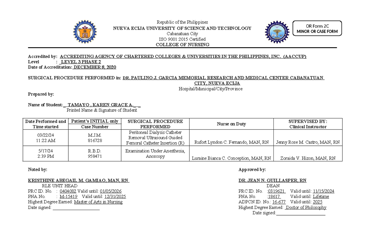 PJG Minor OR CASE 1 - Case forms - Republic of the Philippines NUEVA ...