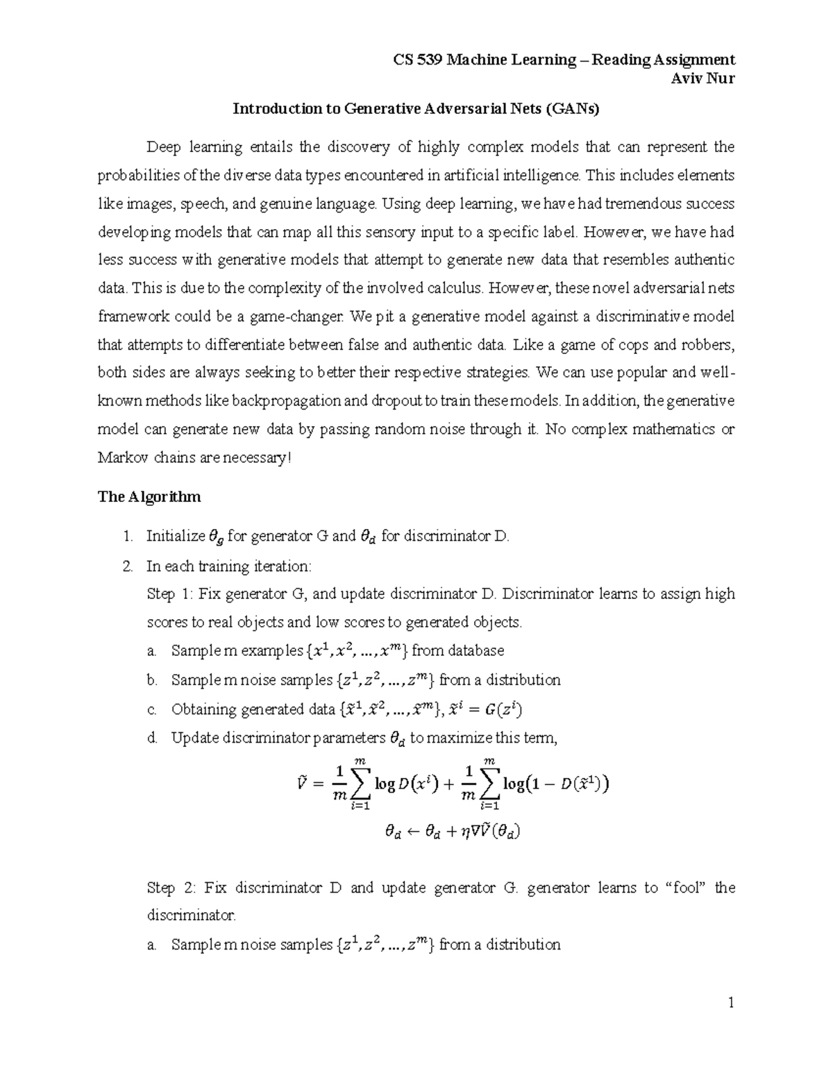 CS 539 Machine Learning - Reading Homework 3 - GANs - CS 539 Machine Learning – Reading ...