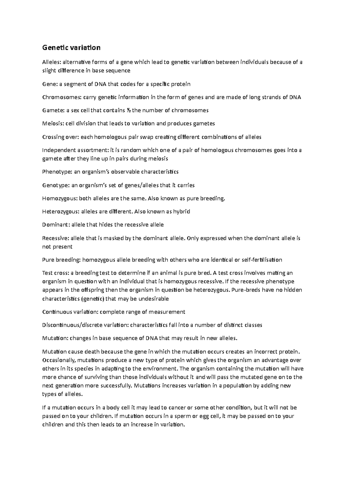 Genetic variation - ncea lv 1 - Genetic variation Alleles: alternative ...