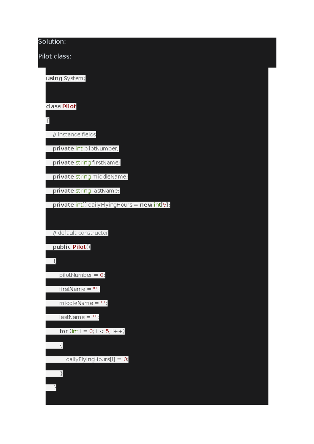 подсказка1 - materials for assignment 1 - Solution: Pilot class: using System; class Pilot ...