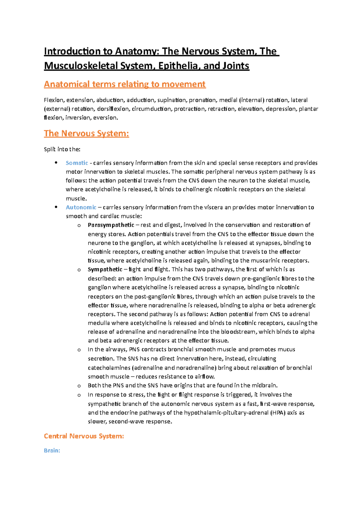 Introduction to Anatomy - The Nervous System, The Musculoskeletal ...