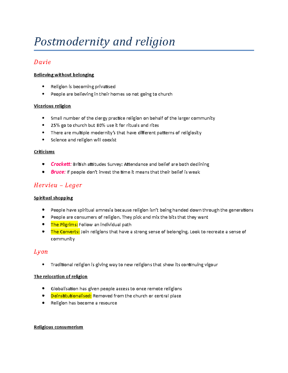 Postmodernity and religion - Postmodernity and religion Davie Believing ...