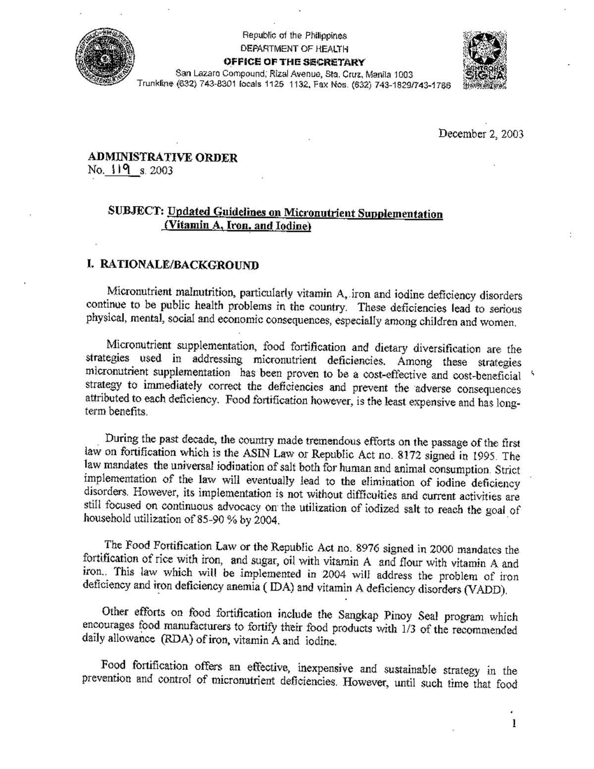 Administrative-Order-No - Medical Surgical Nursing - Studocu