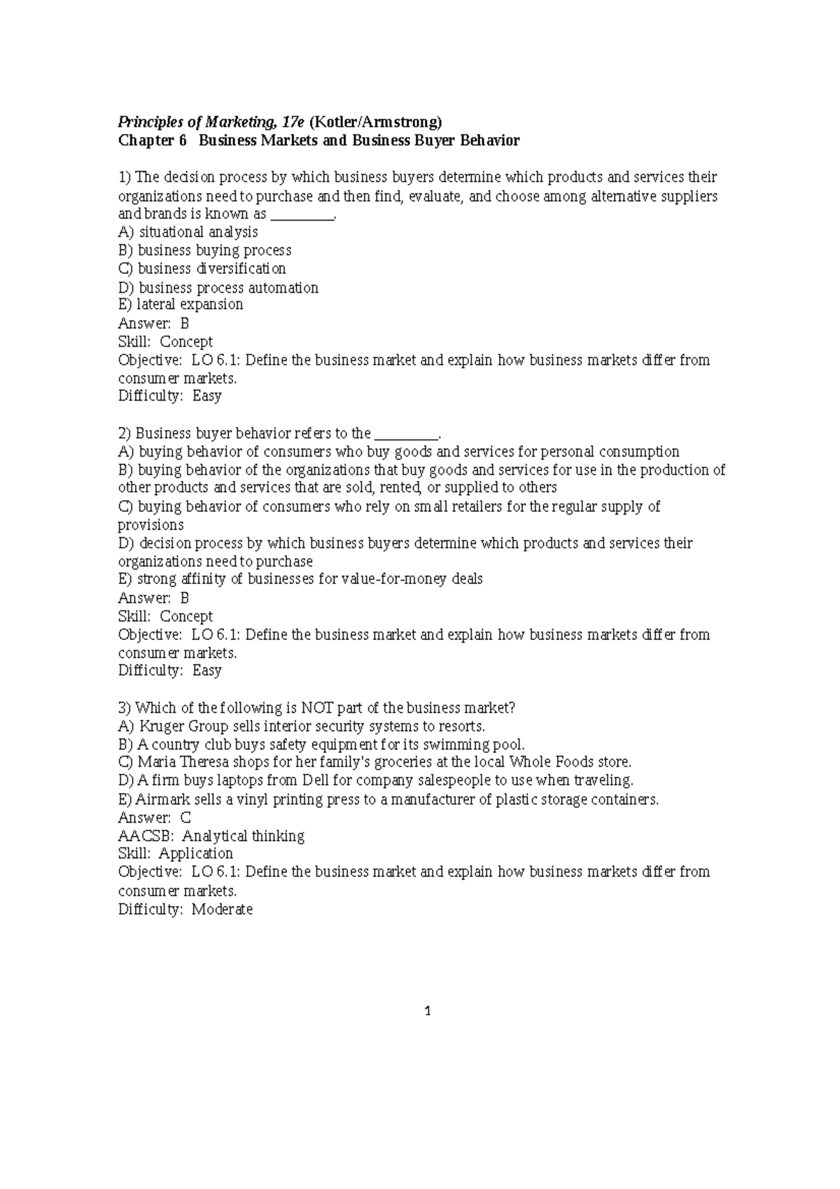 Chapter 6 TEST BANK - Principles of Marketing, 17e (Kotler/Armstrong ...