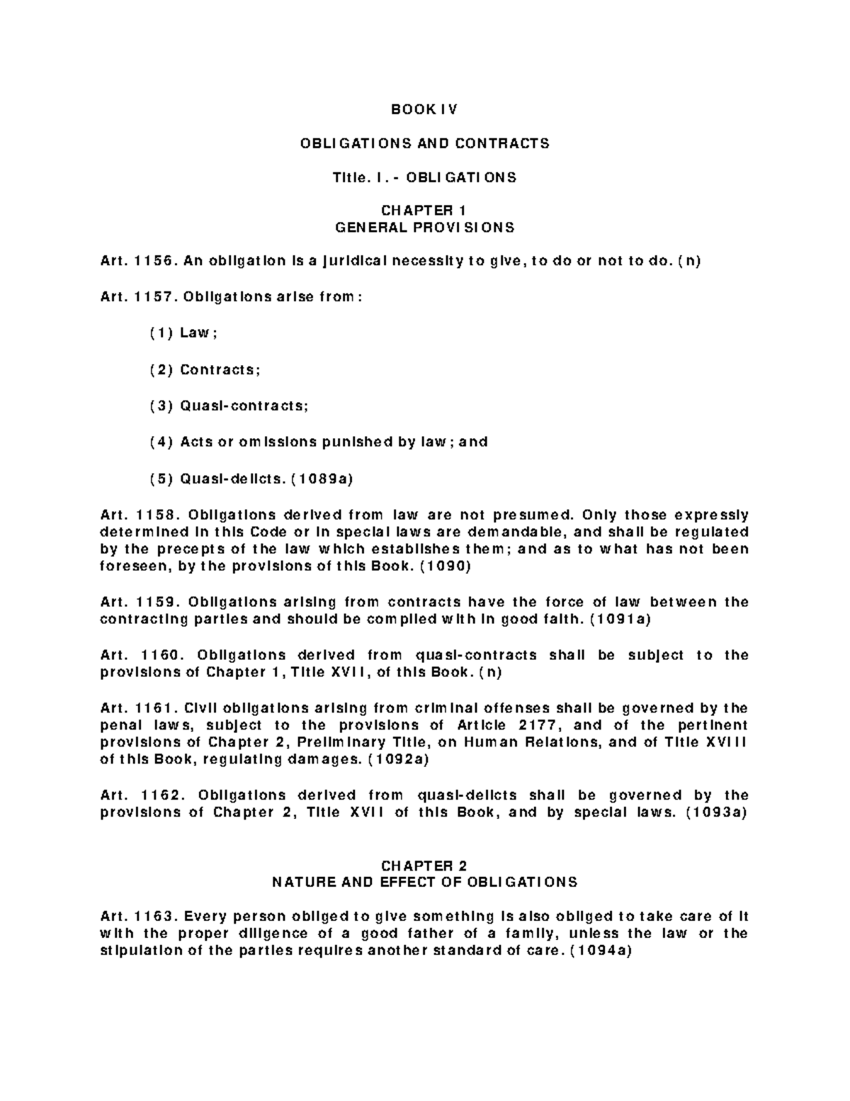 48001929 Book IV Civil Code Codal - BOOK I V OBLI GATI ON S AN D CON ...
