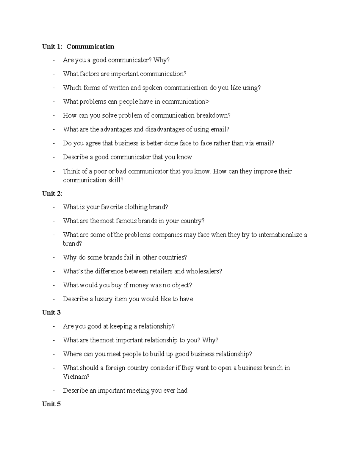 Speaking Questions - sadasd - Unit 1: Communication - Are you a good ...