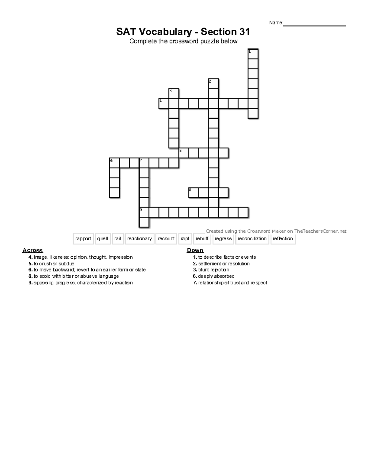 SAT Vocabulary Crossword - Section 31 - SAT Vocabulary - Section 31 ...