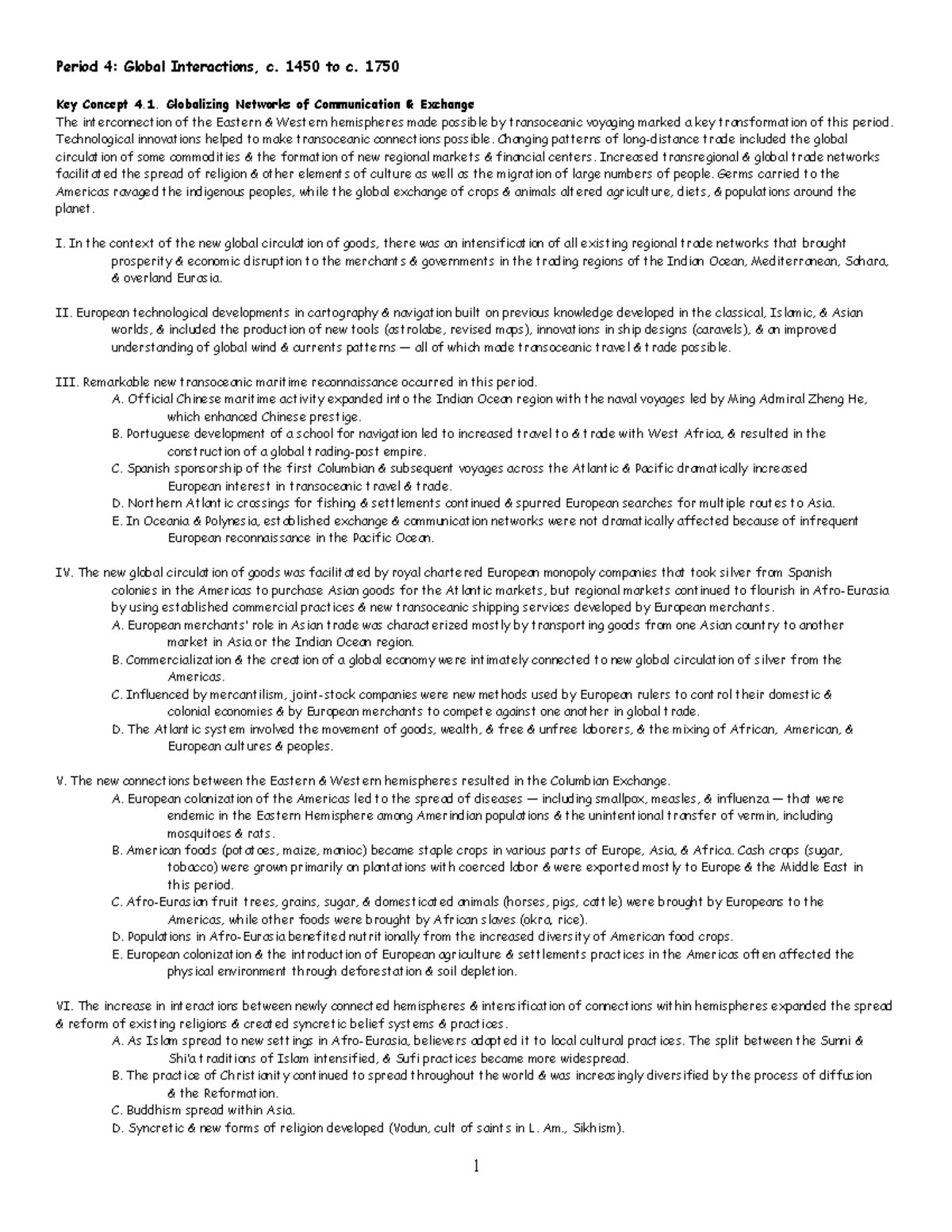 Unit IV Notes for Web Page2 - Period 4: Global Interactions, c. 1450 to ...