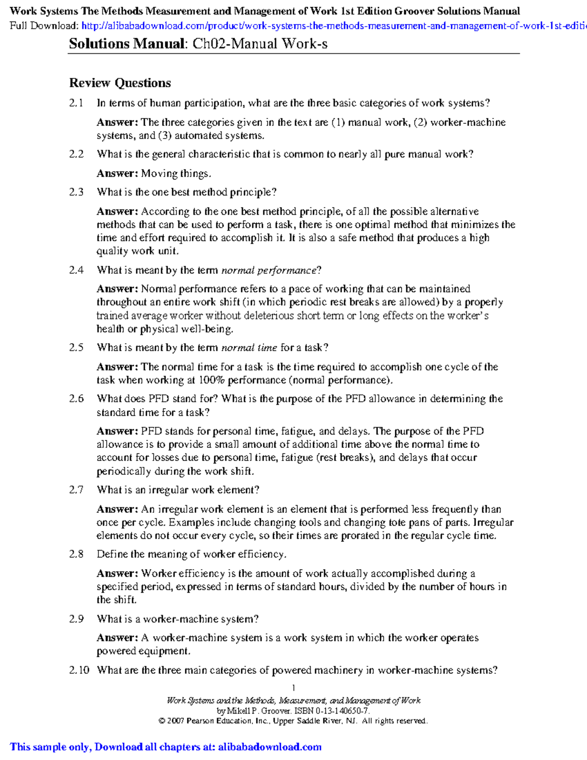 Work systems the methods measurement and management of work 1st edition ...