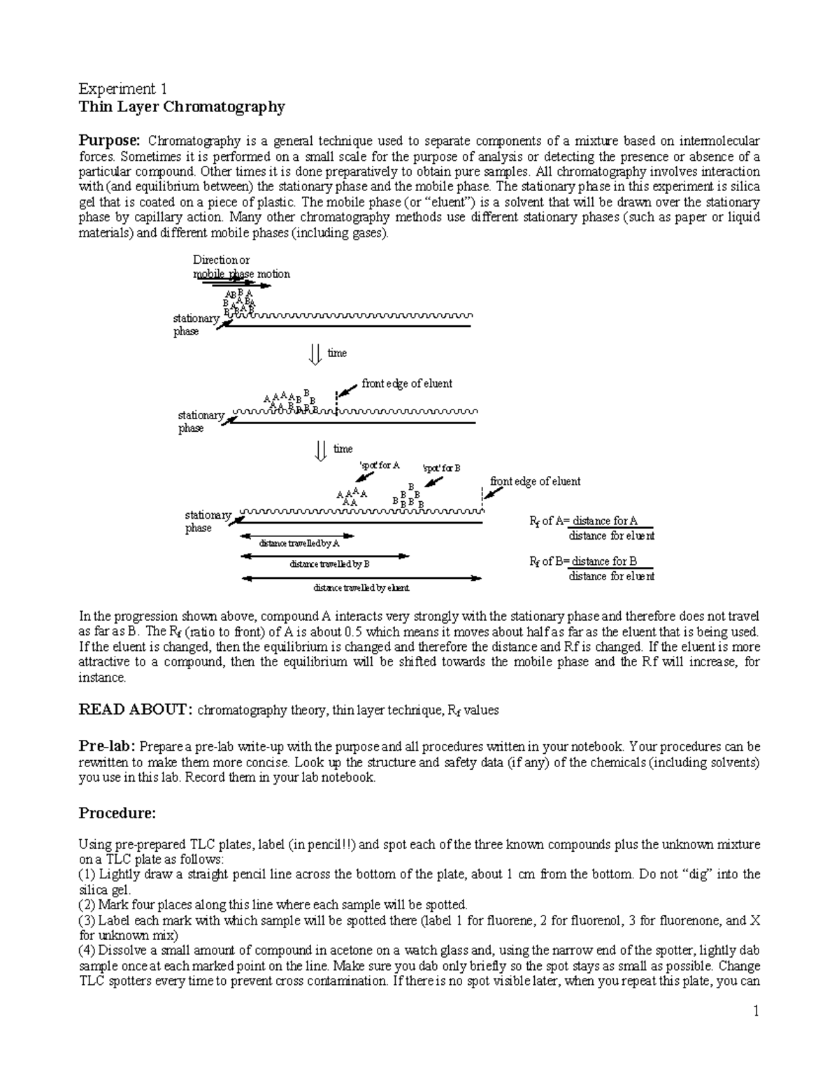Ex. 1 - TLC (2020 Fall) - lab - Experiment 1 Thin Layer Chromatography ...