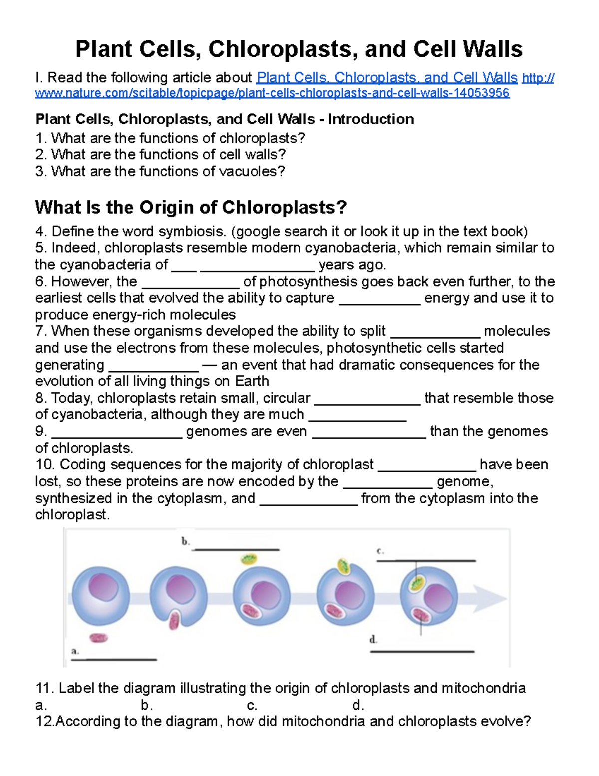 Pdf plant cells chloroplasts cell walls - Plant Cells, Chloroplasts, and Cell Walls I. Read the ...