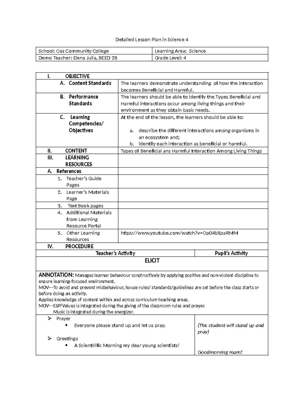 Elena- Julia DLP- Science-4 - Detailed Lesson Plan in Science 4 School ...