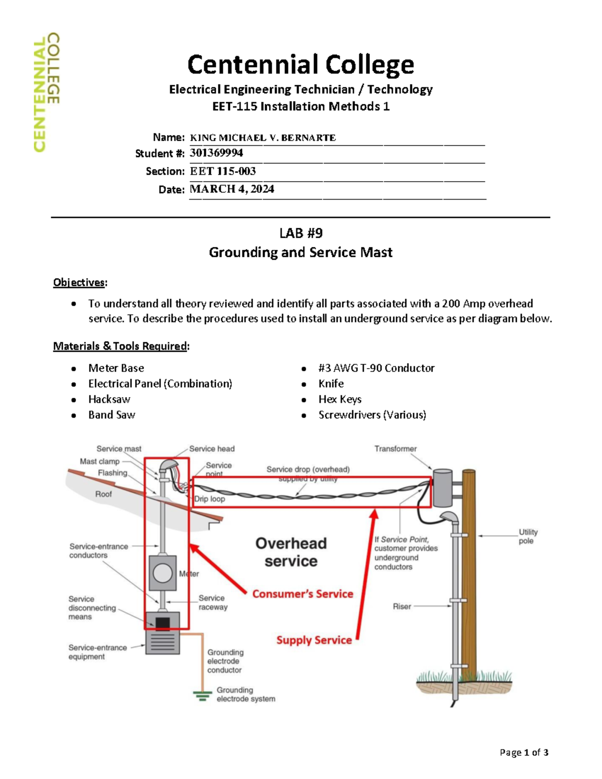 EET-115 Laboratories - Page 1 of 3 Centennial College Electrical Engineering Technician ...