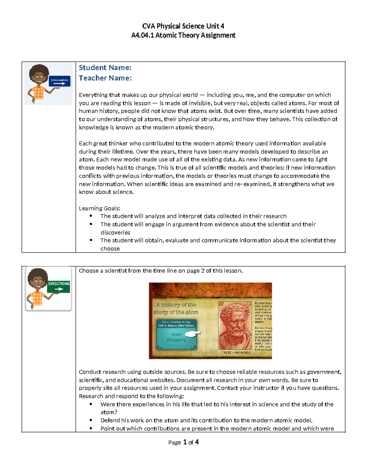 A4.04.1 Atomic Theory Assignment - A4.04 Atomic Theory Assignment Student Name: Teacher Name ...