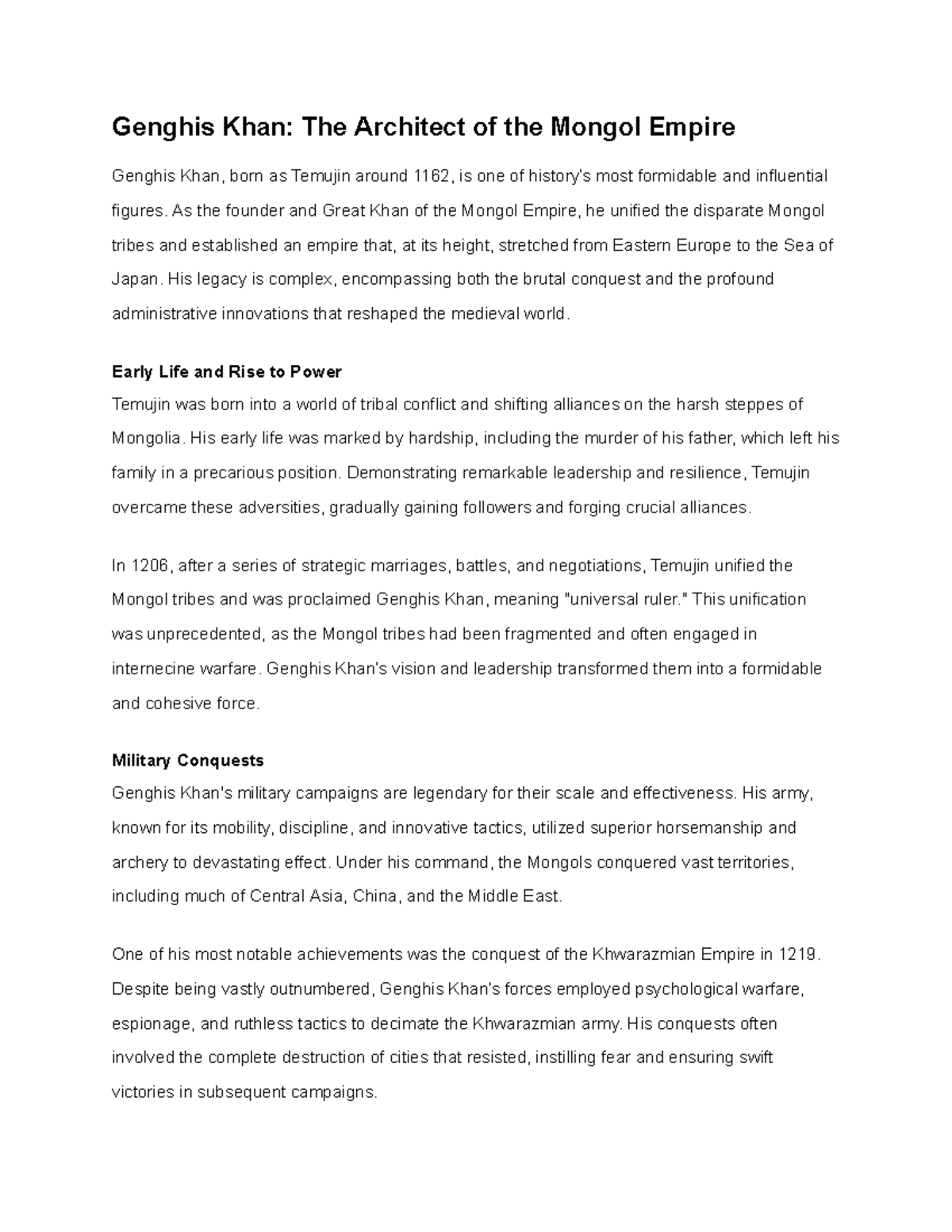 1111111111111111 - essay - Genghis Khan: The Architect of the Mongol ...