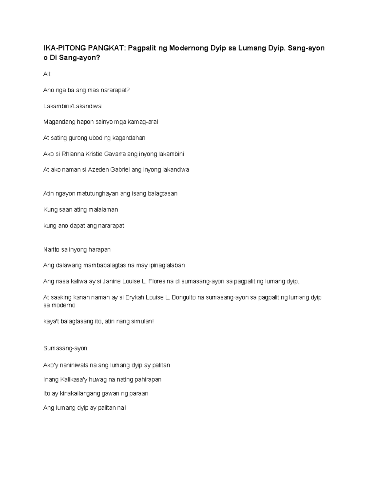 Balagtasan_Filipino8 - IKA-PITONG PANGKAT: Pagpalit ng Modernong Dyip ...
