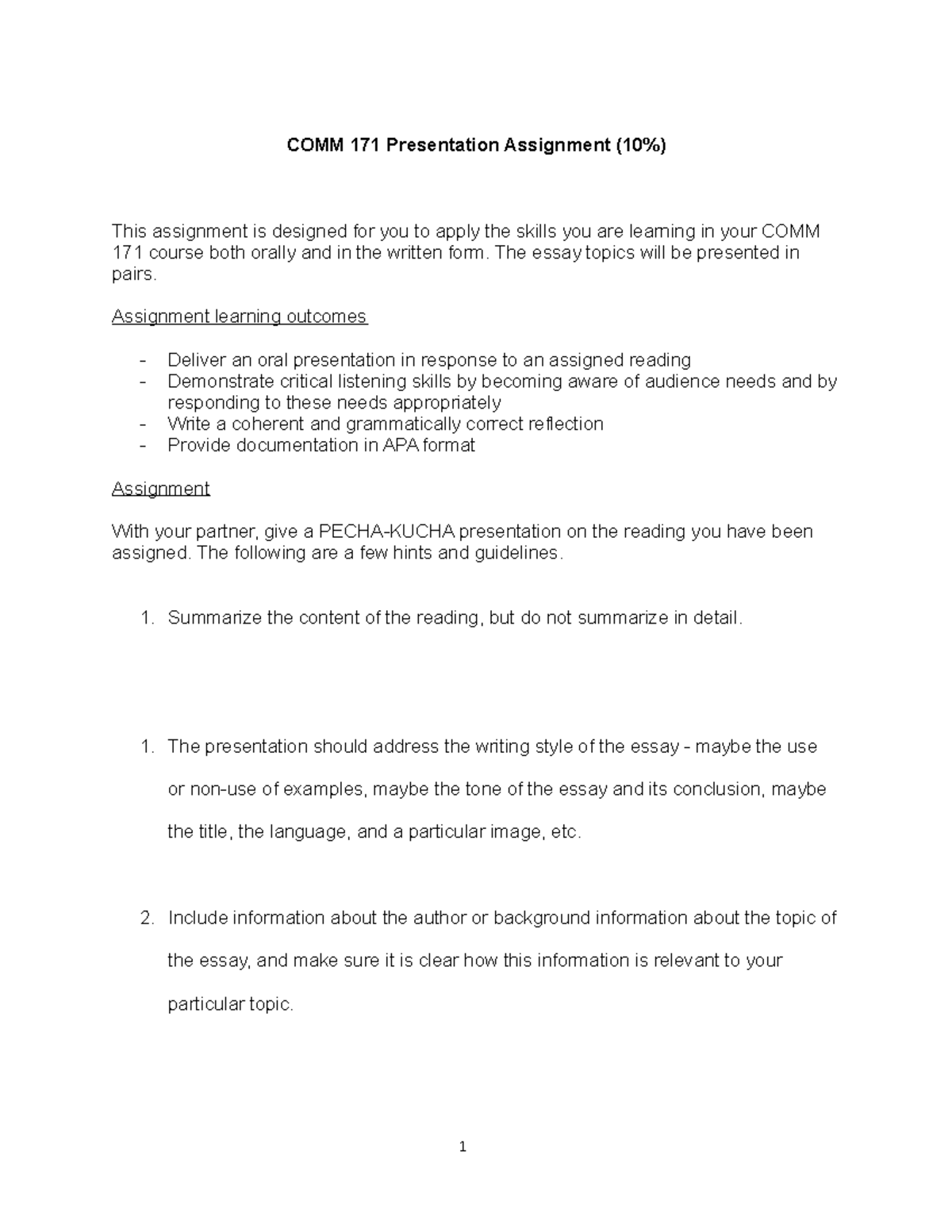 COMM171 Pecha-Kucha Presentation Assignment Fall 2020 (e Reserves) - COMM 171 Presentation - Studocu