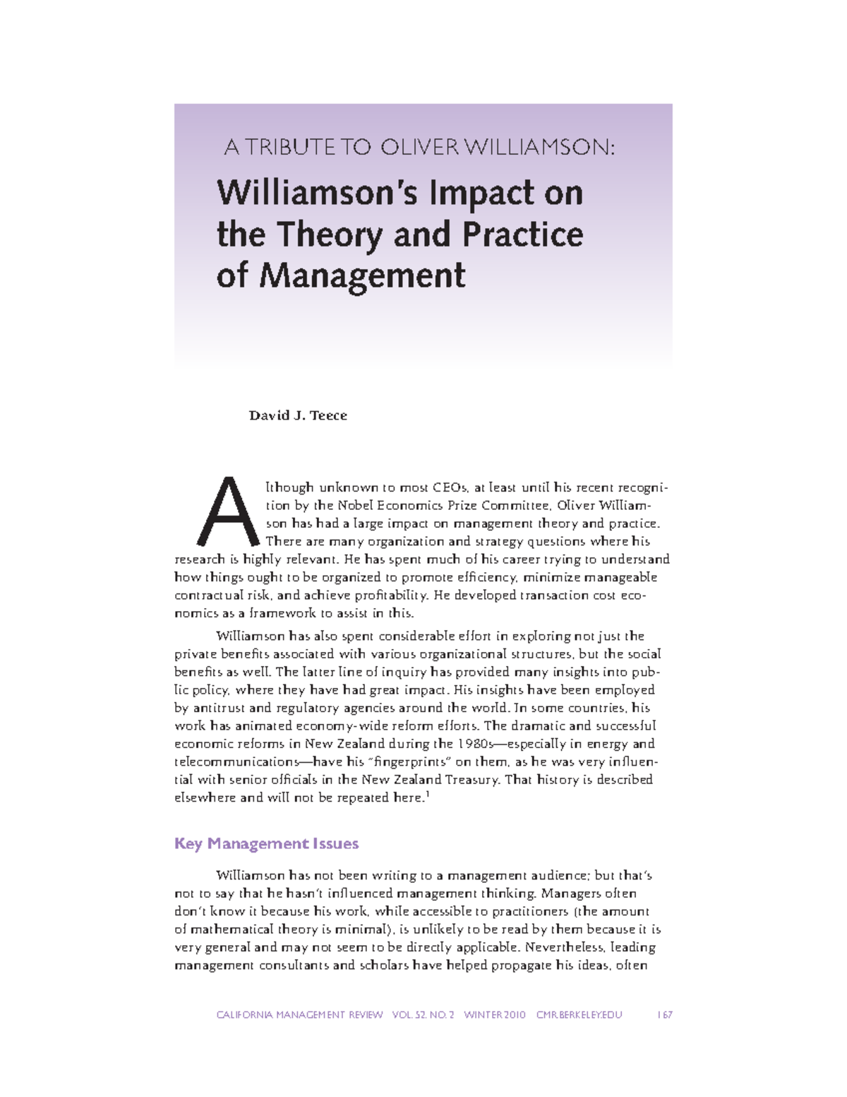 Chapter 01 - Williamson’s Impact on Theory and Practice of Management ...
