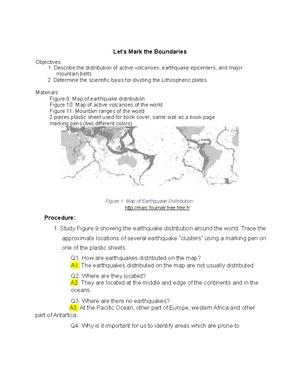 Science Week 3 - activity - Let’s Mark the Boundaries Objectives: Describe the distribution of ...