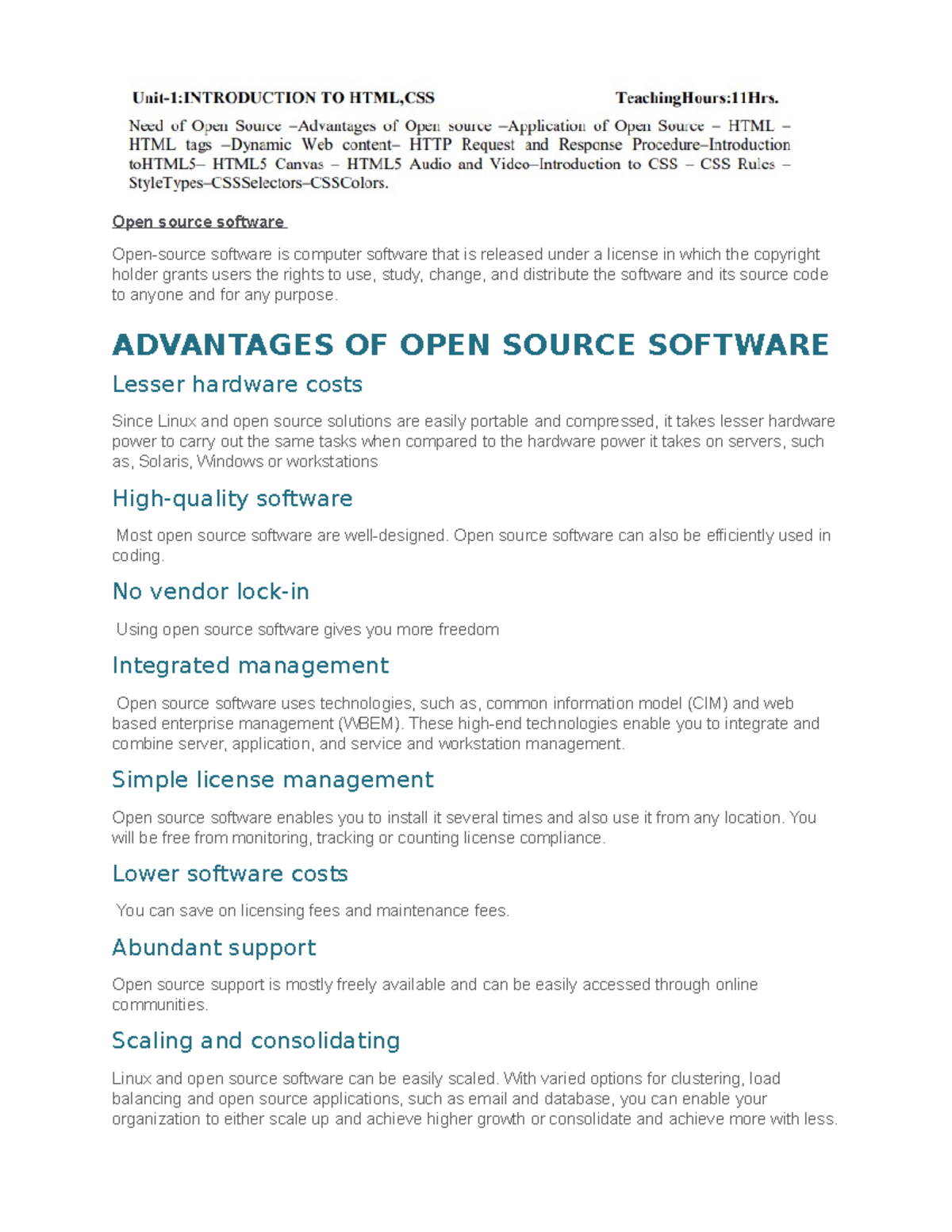 OSS -UNIT I Final COPY - Open source software Open-source software is ...