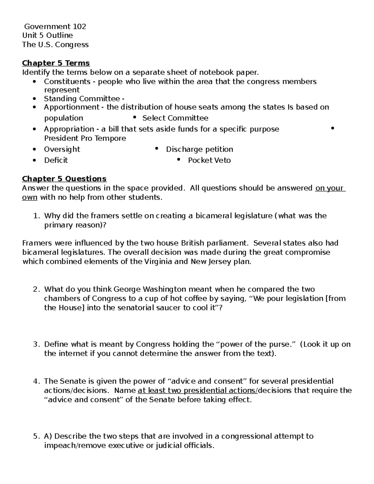 Unit 5 government Outline - Government 102 Unit 5 Outline The U ...