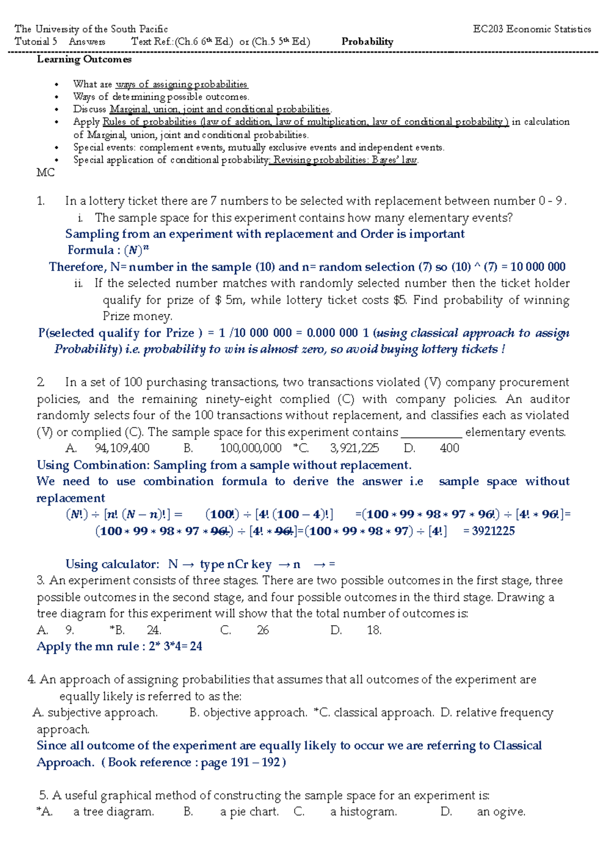 EC 203 Tutorial 5 Prob Q & A - Learning Outcomes What are ways of ...