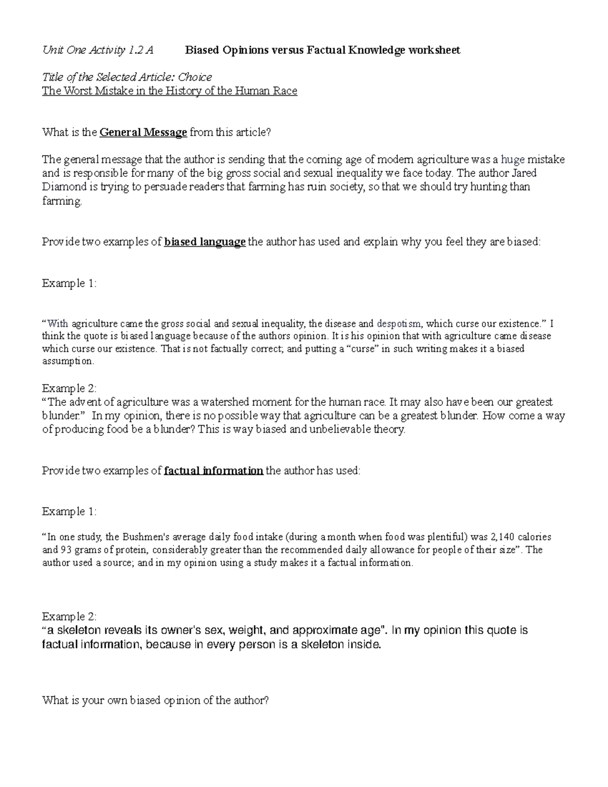 Focus on Media Bias worksheet 2020 Update - Unit One Activity 1 A ...