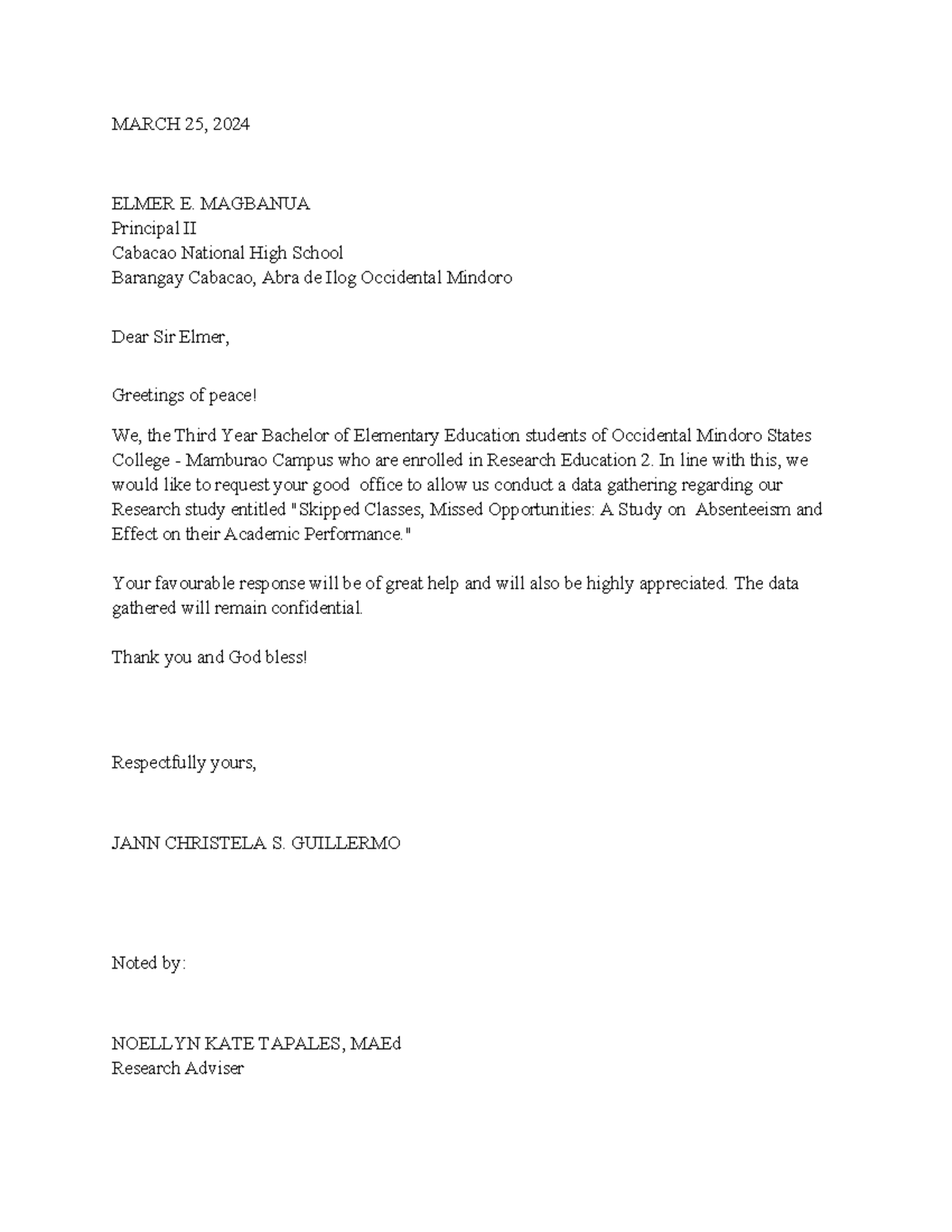 Cabacao- Letter - MARCH 2 5 , 2024 ELMER E. MAGBANUA Principal II ...