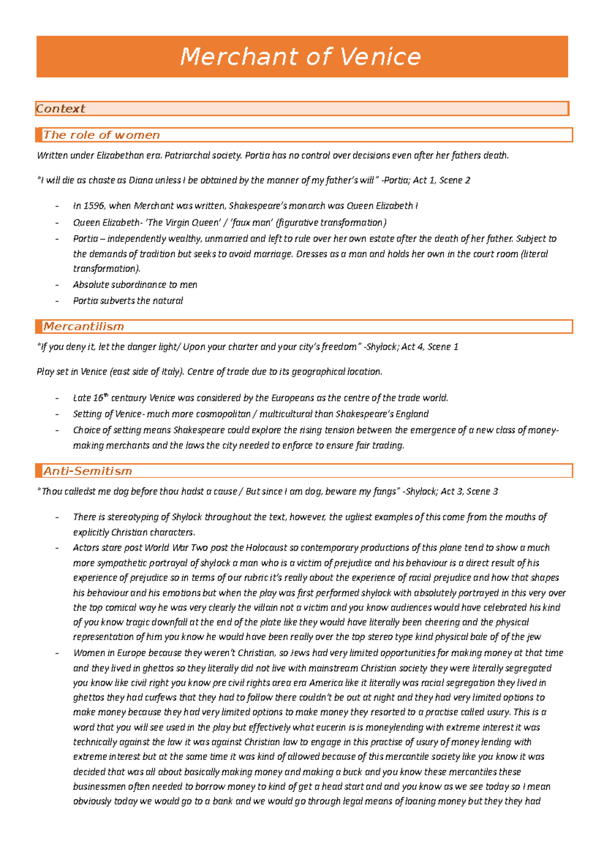 Merchant of Venice Notes - Merchant of Venice Context The role of women ...