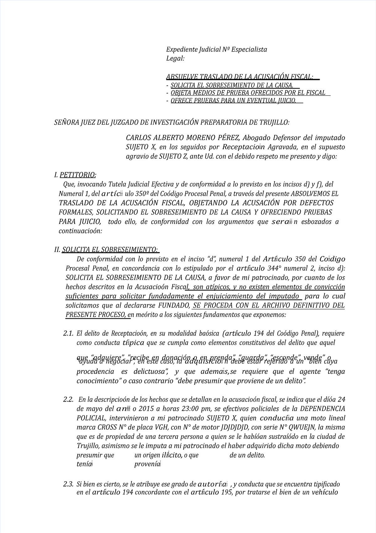 Absolucion de requrimiento de acusacion - Expediente Judicial Nº ...
