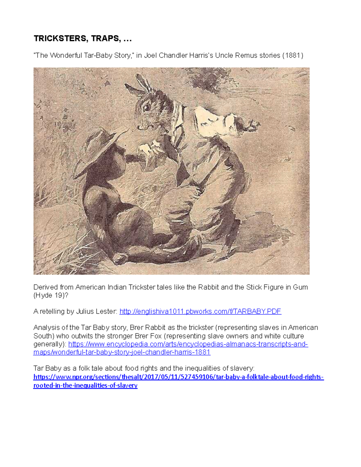 Trickster Lesson Notes Feb 4 - TRICKSTERS, TRAPS, ... “The Wonderful ...