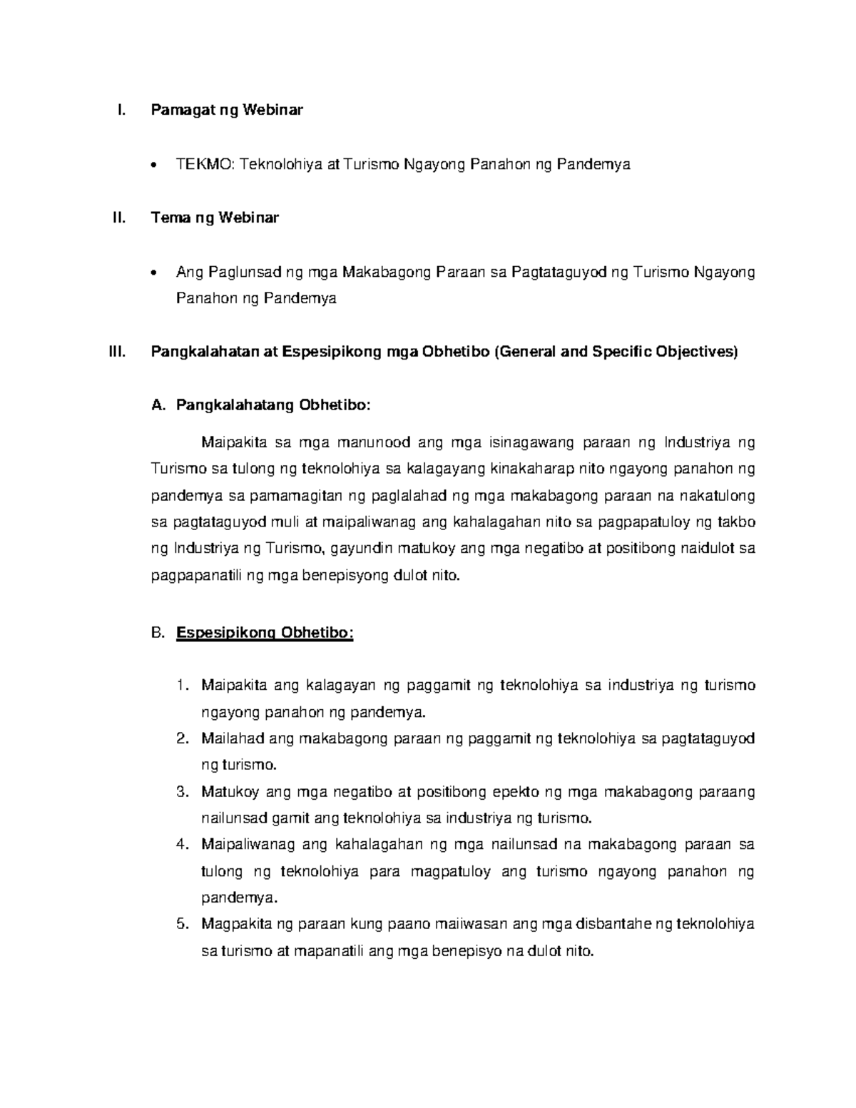 Tekmo Teknolohiya at Turismo sa Panahon ng Pandemya - Bachelor of ...
