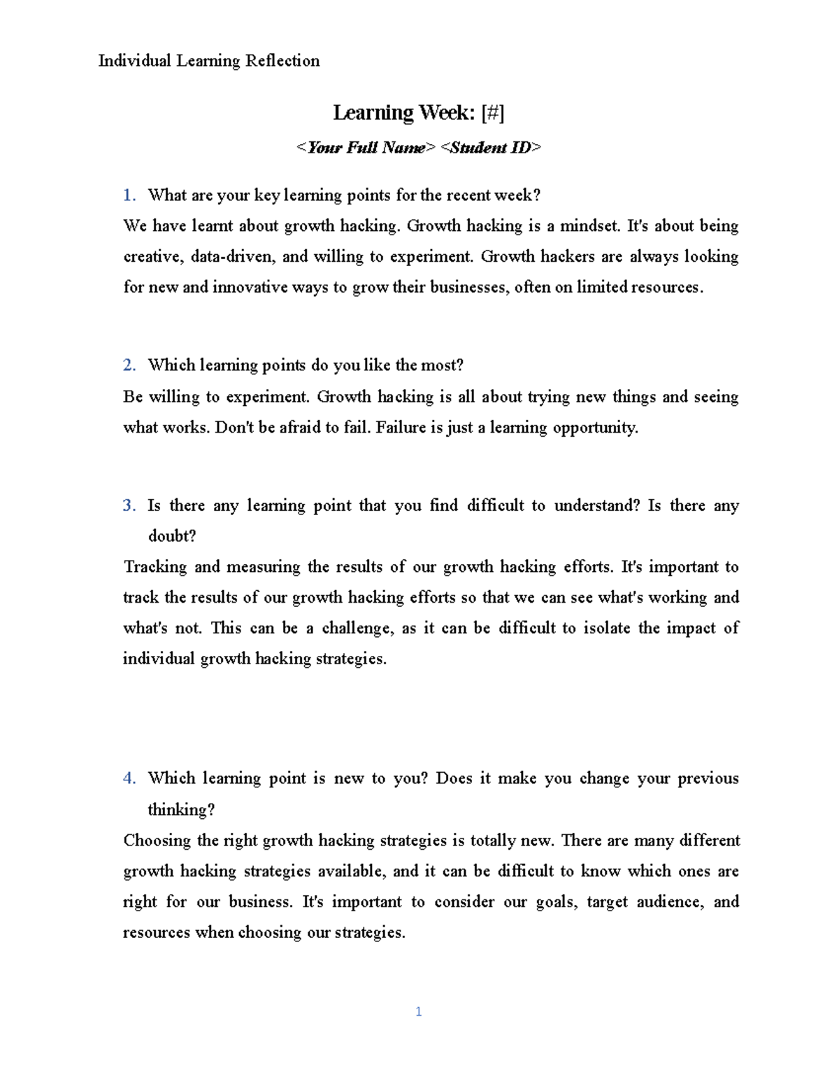 1.1. [Instructions] Weekly individual learning reflection - Individual ...