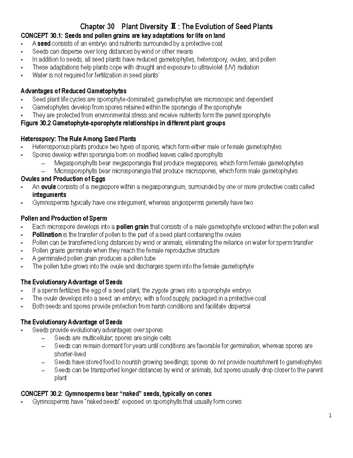 Chapter 30 Review Notes Plant Diversity II - Chapter 30 Plant Diversity ...