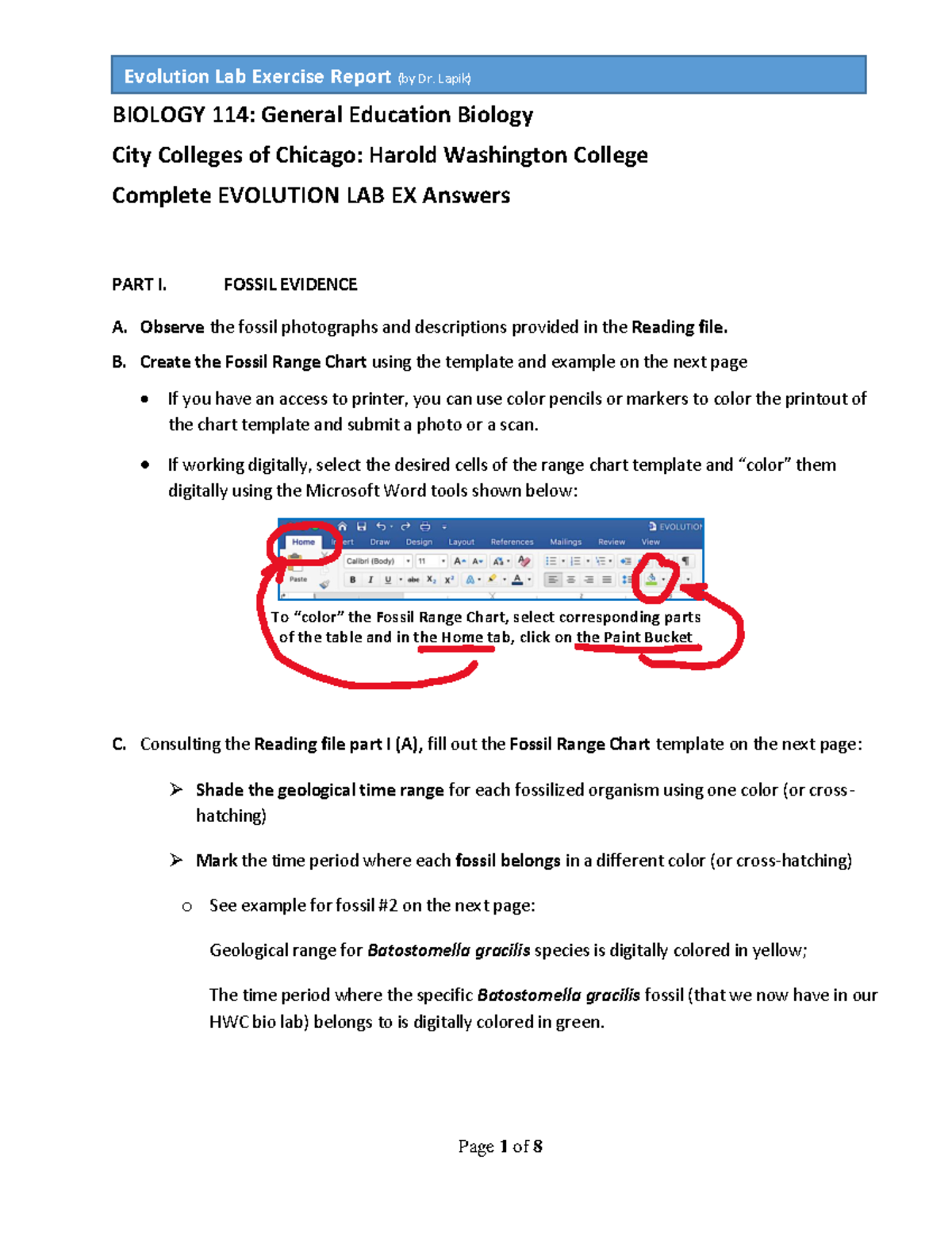 Complete Evolution LAB EX - BIOLOGY 114: General Education Biology City ...