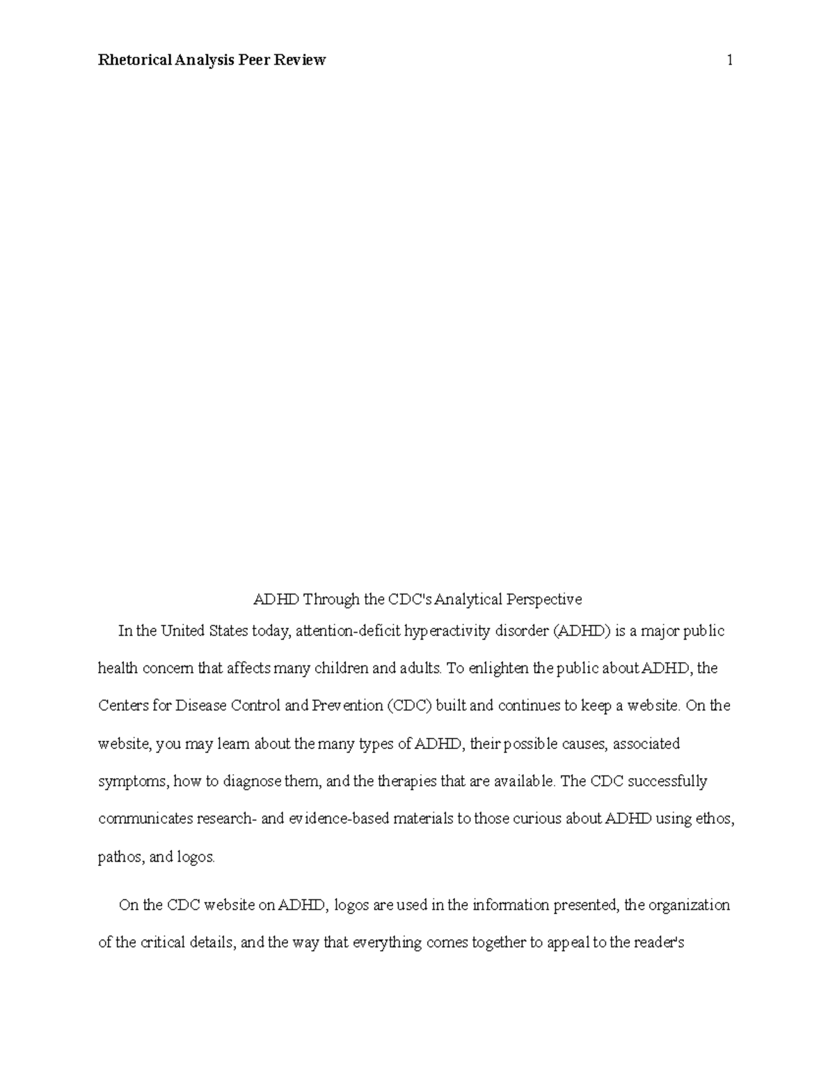 Rhetorical Analysis Peer Review Forum - Rhetorical Analysis Peer Review ...