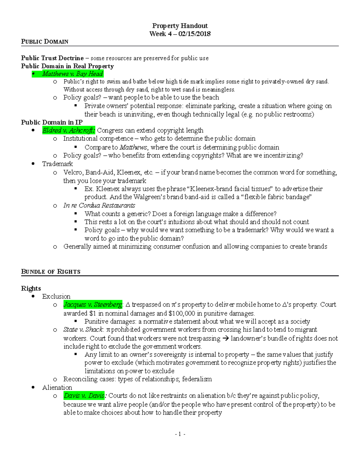 Week 4 Handout - Property Handout Week 4 PUBLIC DOMAIN Public Trust ...
