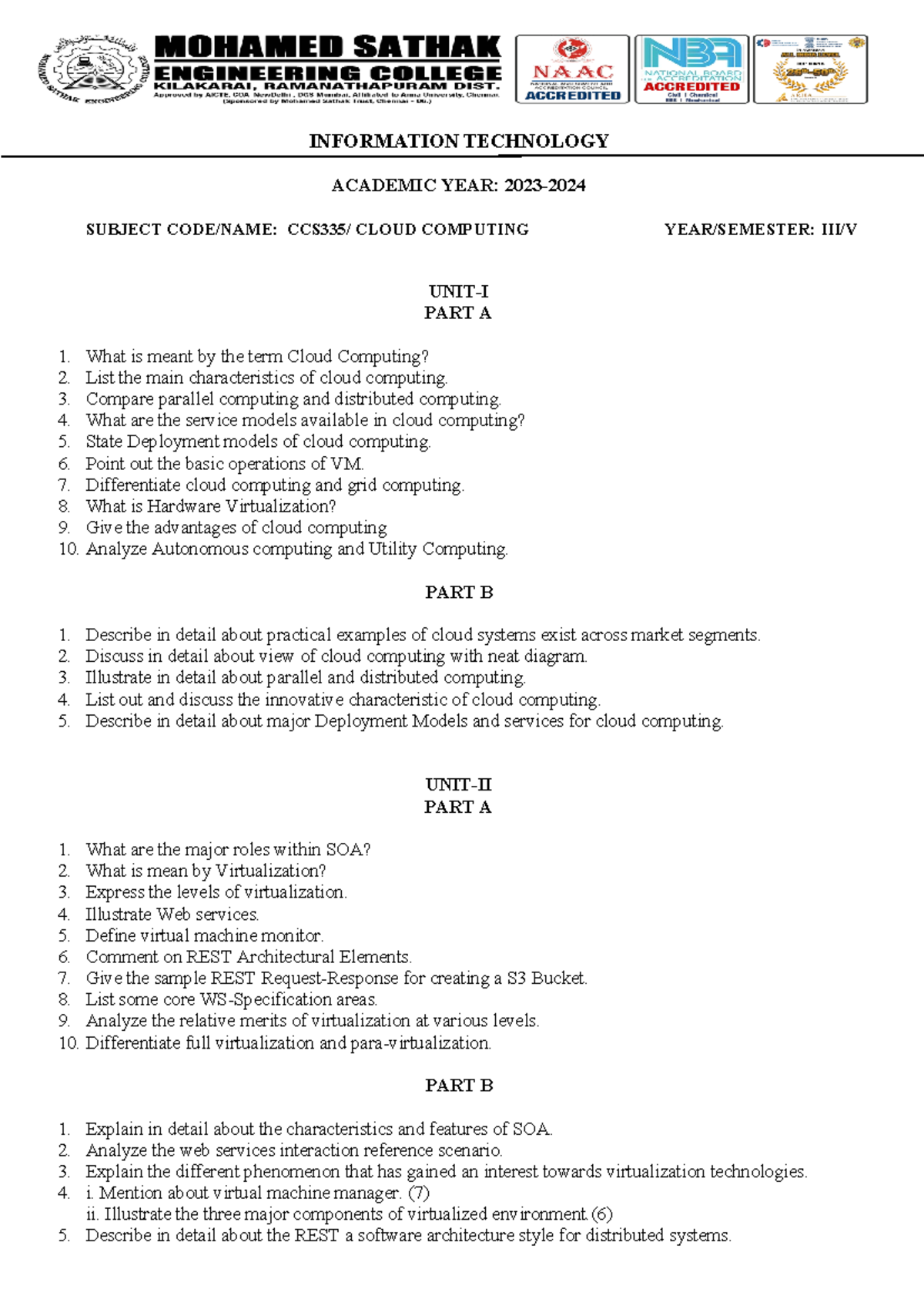 CCS335 CC Question Bank - INFORMATION TECHNOLOGY ACADEMIC YEAR: 2023 ...