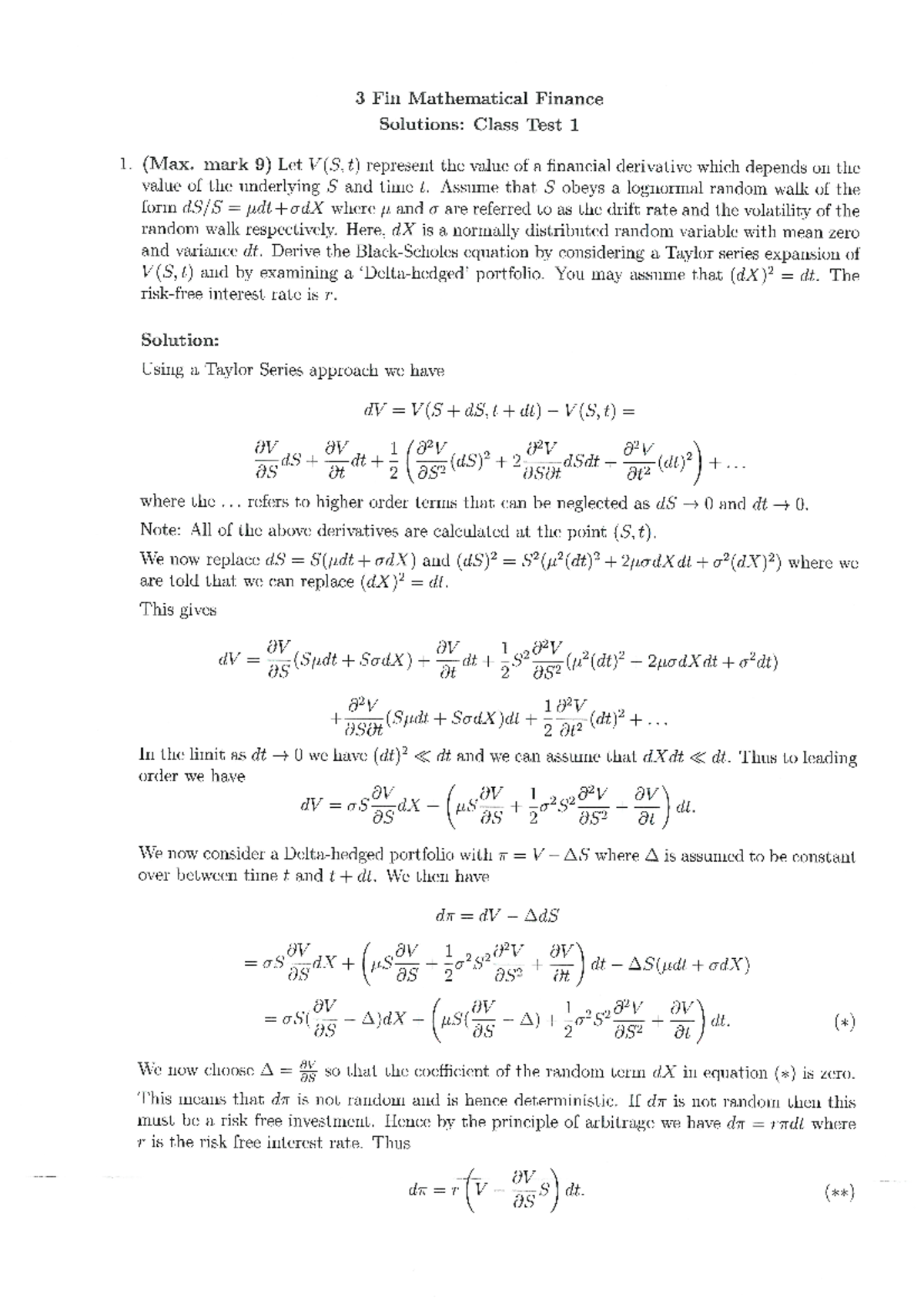 Autumn 2019 Class Test 1 with Solutions - 06 20444 - Studocu