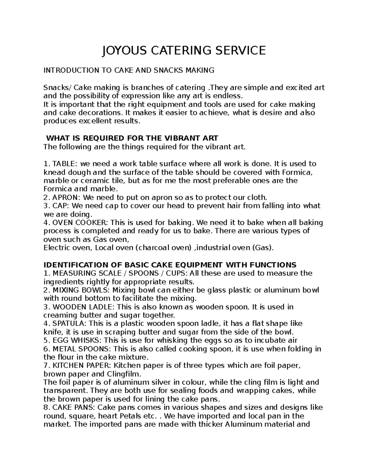 Joyous CAKE AND Snacks - JOYOUS CATERING SERVICE INTRODUCTION TO CAKE ...