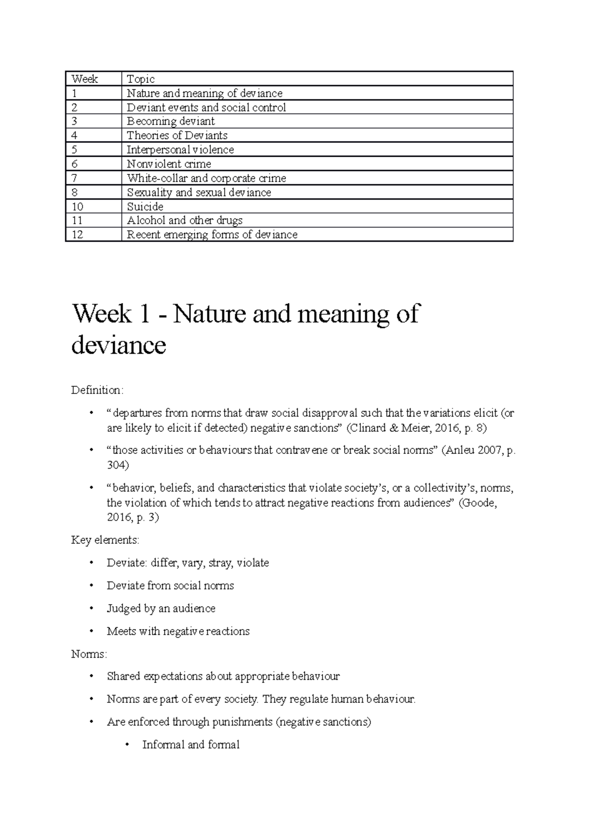 JSB180 Exam Notes - Final - Week Topic 1 Nature and meaning of deviance ...