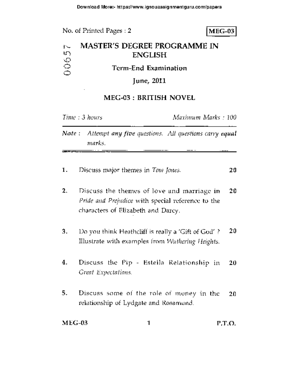 MEG 03 previous year question papers by ignouassignmentguru - ####### MEG- No. of Printed Pages ...