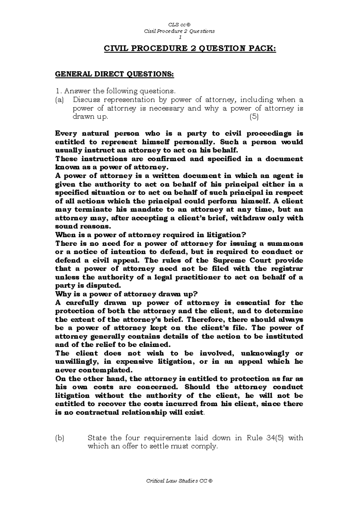 Civil procedure questions - Civil Procedure 2 Questions 1 CIVIL ...