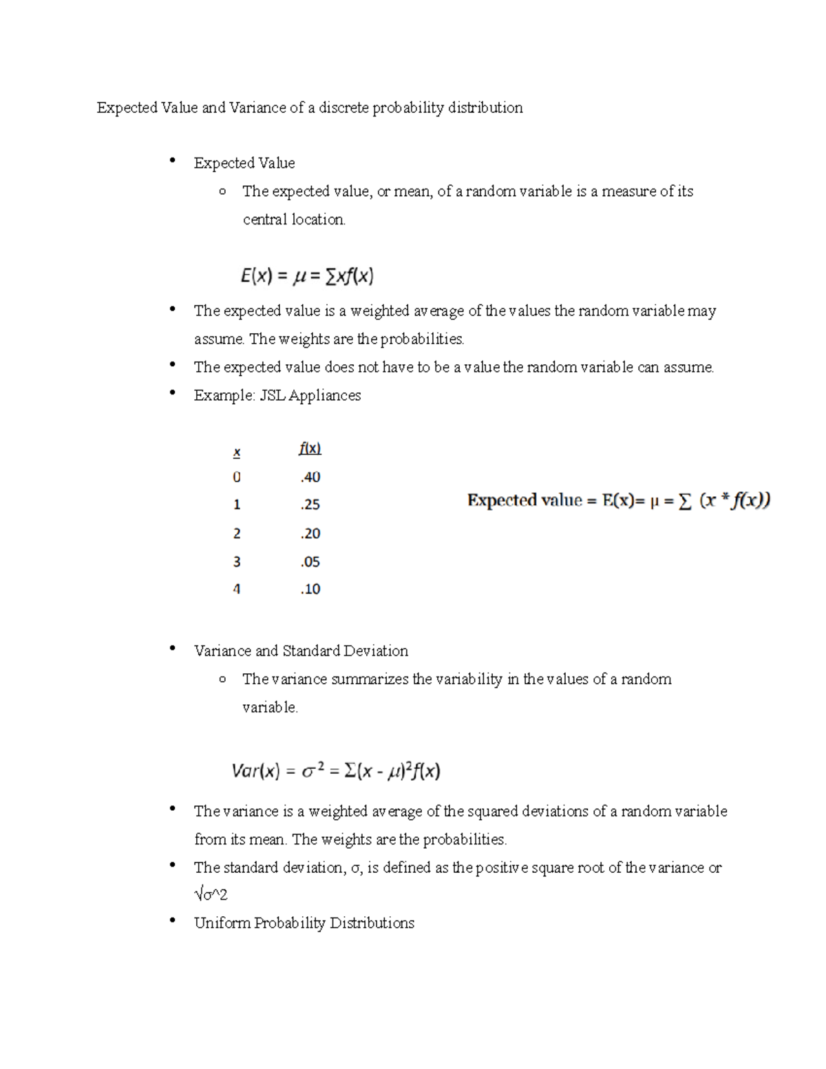 Expected Value and Variance of a discrete probability distribution ...